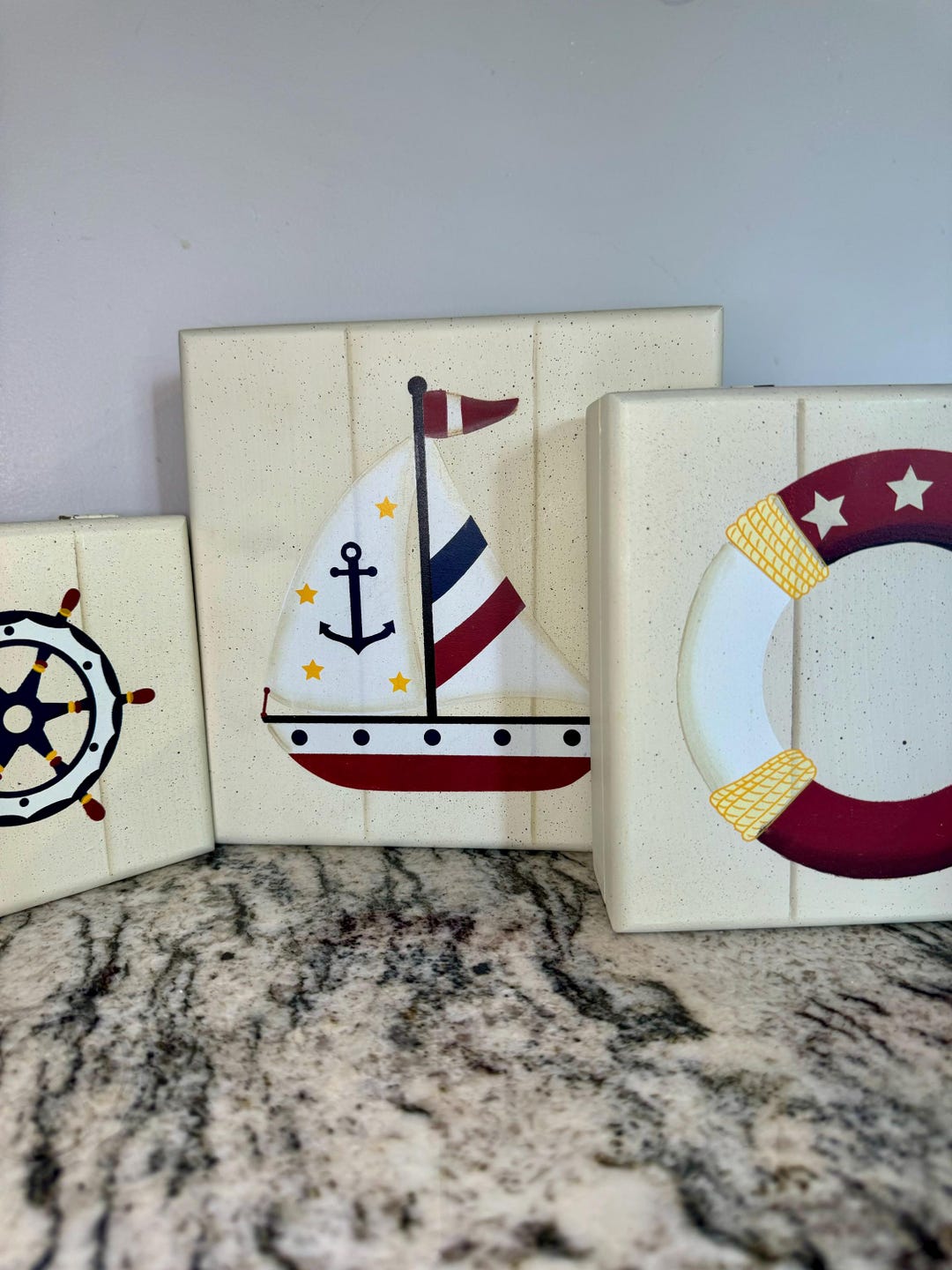 Nautical Beach Theme Wooden Nesting Boxes (3) -- 7" / 6" / 4.5 ...