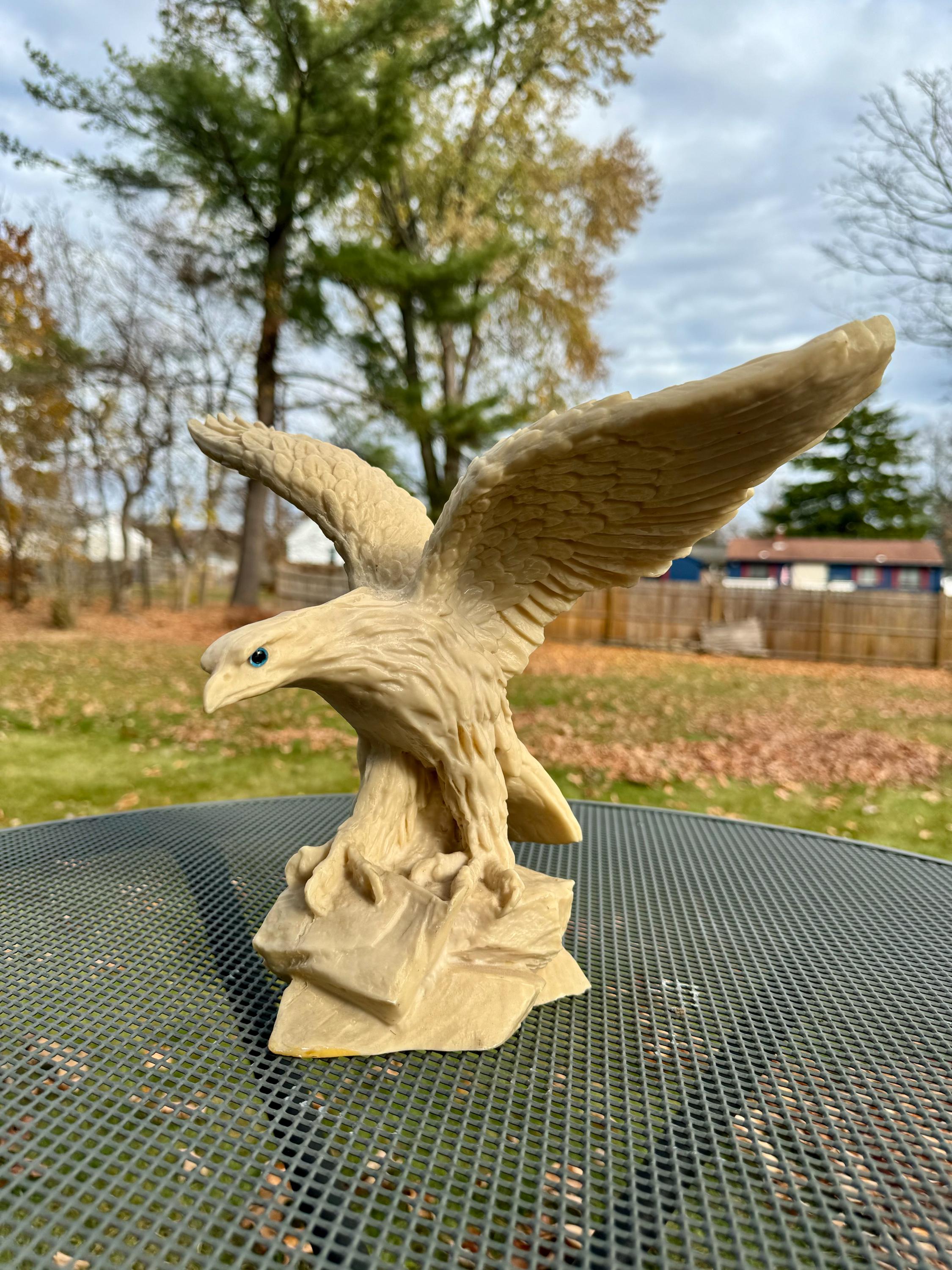 Alabaster Resin Statue Bald Eagle on Rocks With Sharp Blue Eyes ...