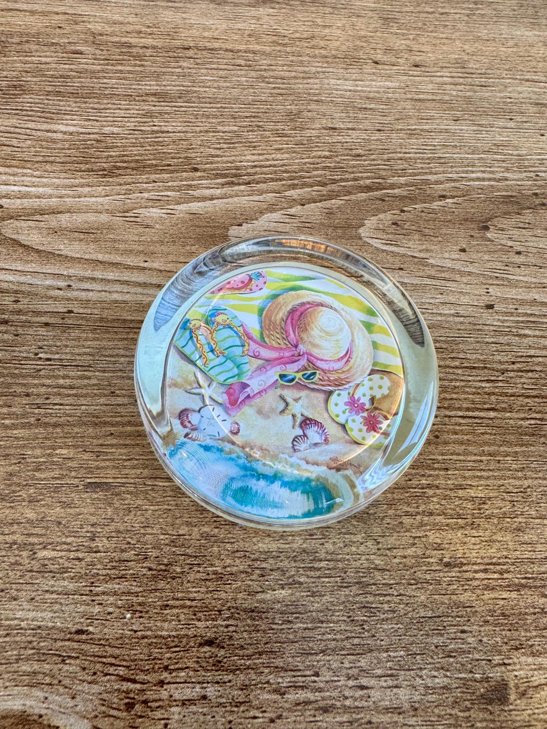 Kathleen Denis Beach Scene 3" Paperweight - Flip Flops, Sun Hat ...