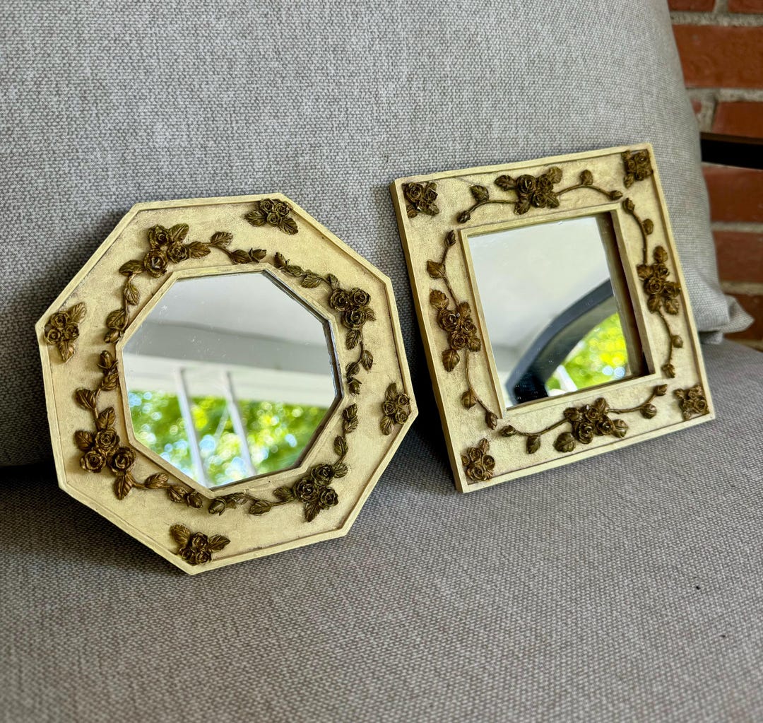 Vintage Resin Frame Home Decor Mirrors With Floral Rose Pattern, Sqaure ...