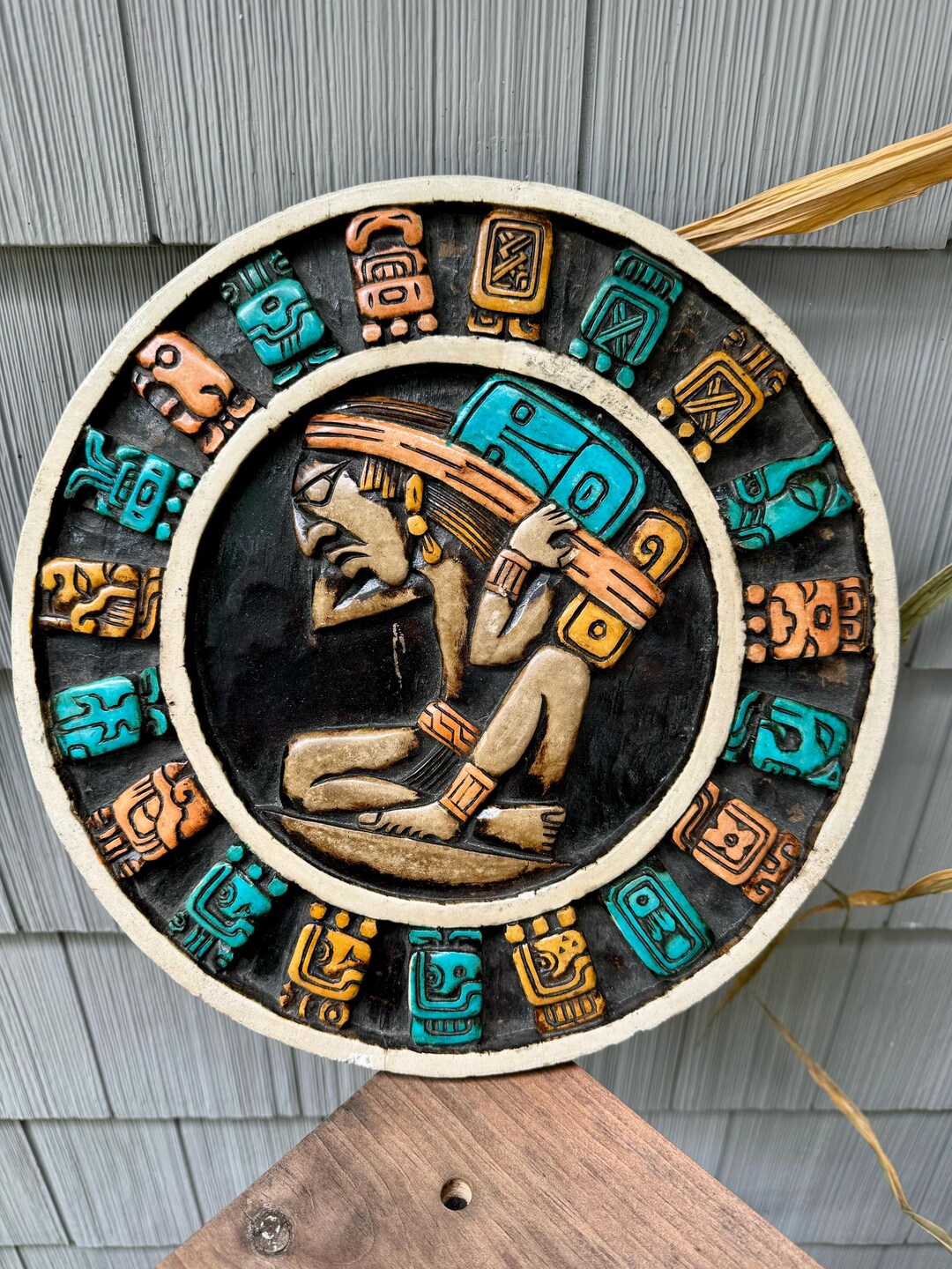 Vintage Hand Carved Chalkware Aztec/mayan Calendar Burden of Time ...