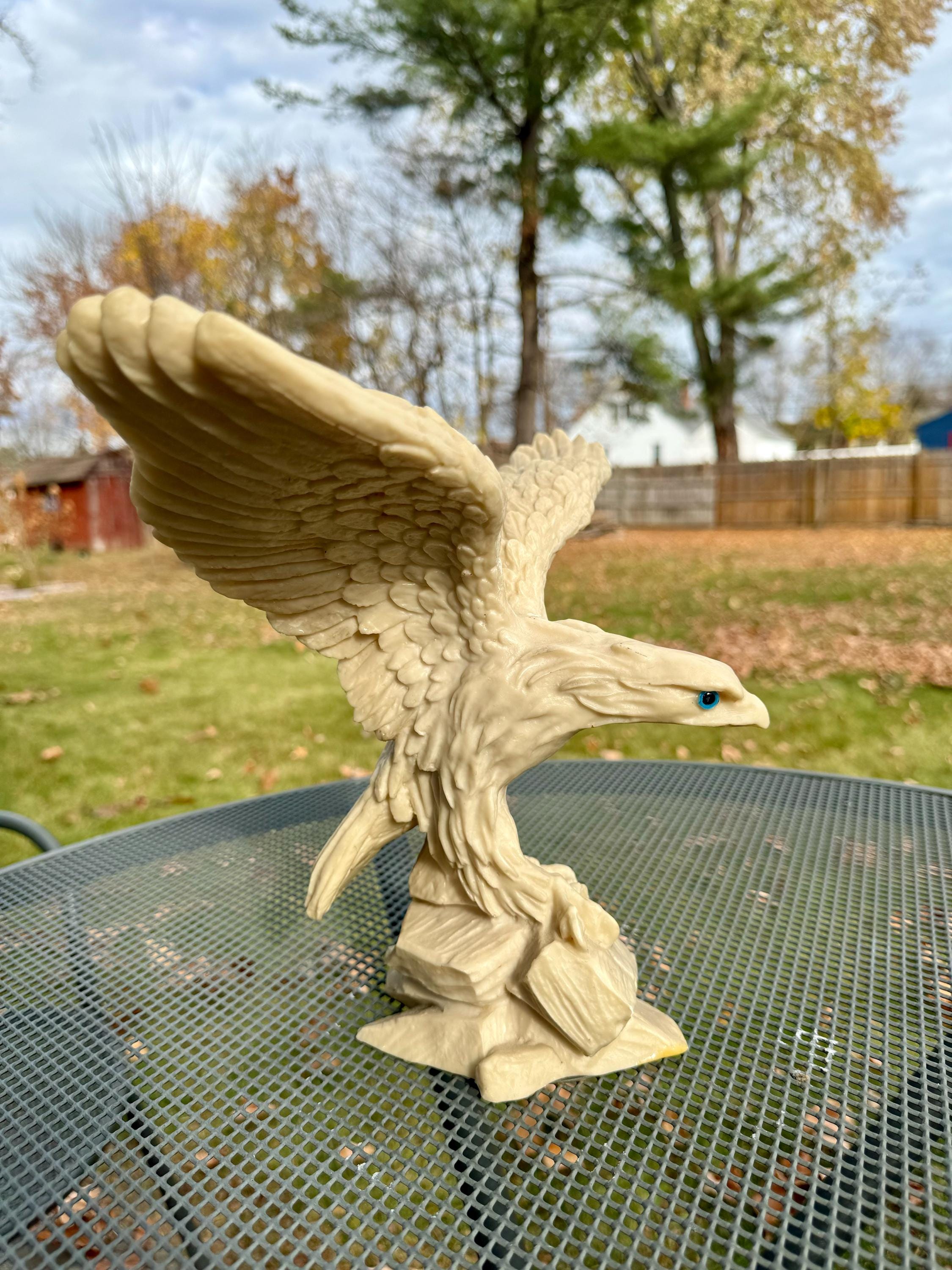 Alabaster Resin Statue Bald Eagle on Rocks With Sharp Blue Eyes ...