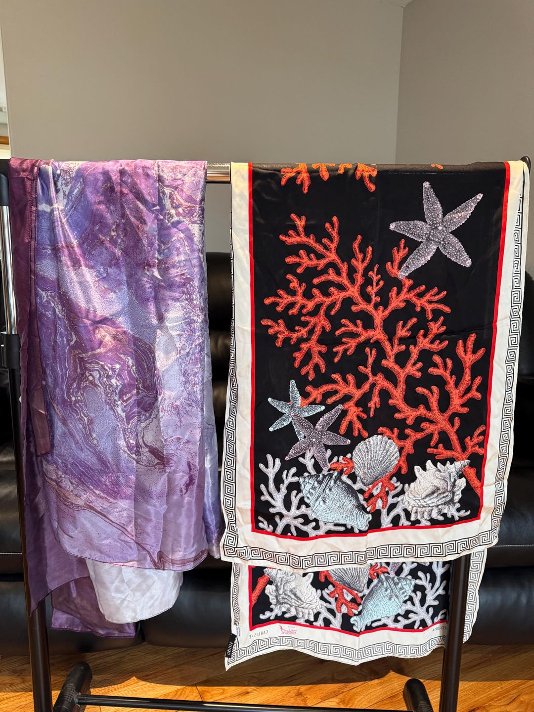 Carlise Coral Reef Red Vivid Scarf 100% Silk Made in Korea & Purple ...