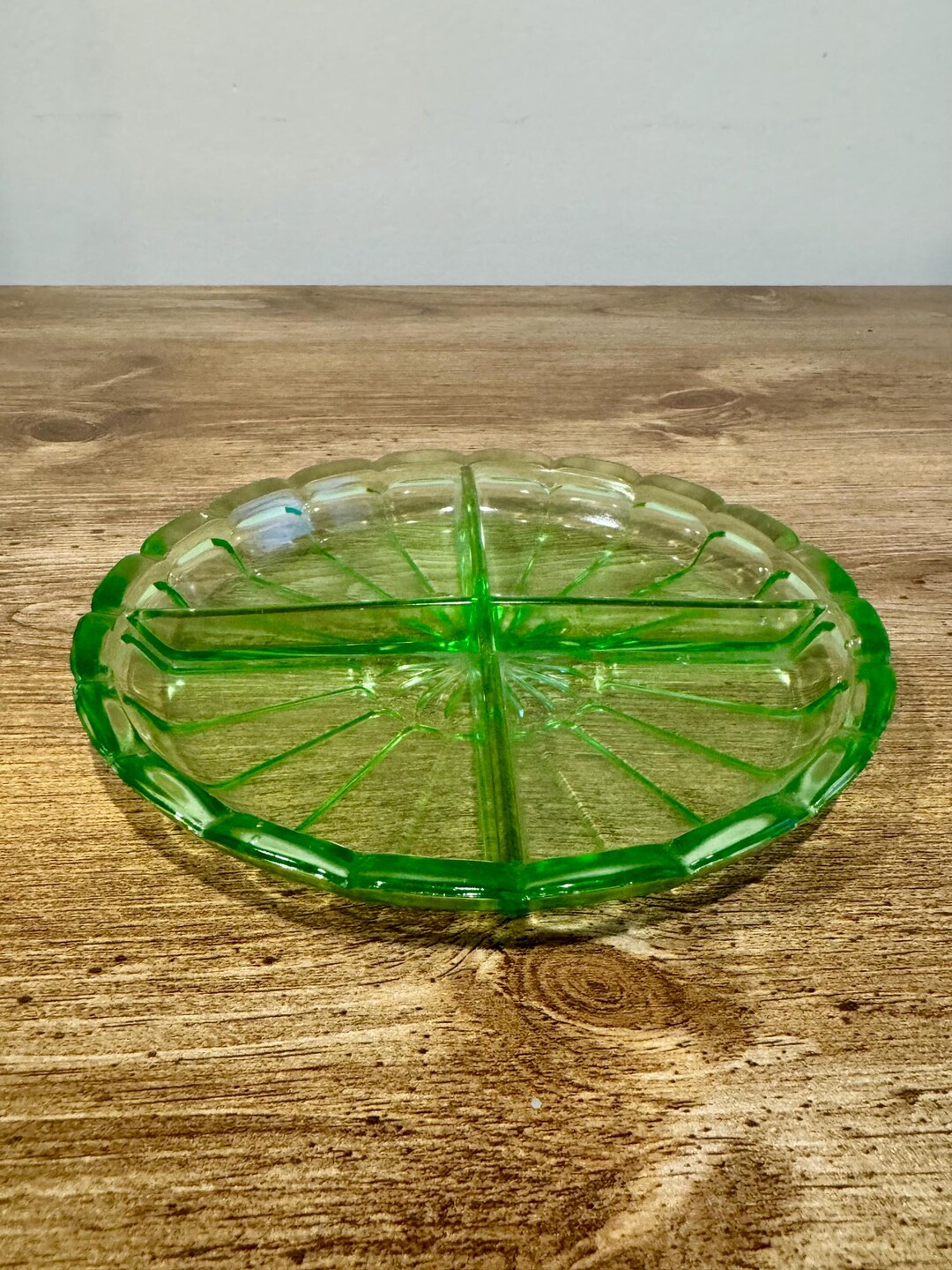 Vintage Green Uranium Vaseline Depression Glass Four Sectioned ...
