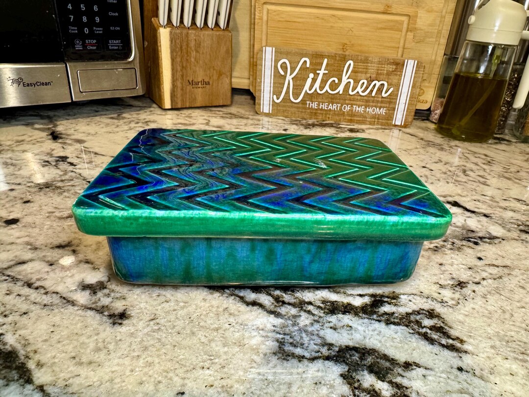 Royal Haeger Ceramic Pottery Lidded Rectangle Dish #715, Zig Zag Green ...