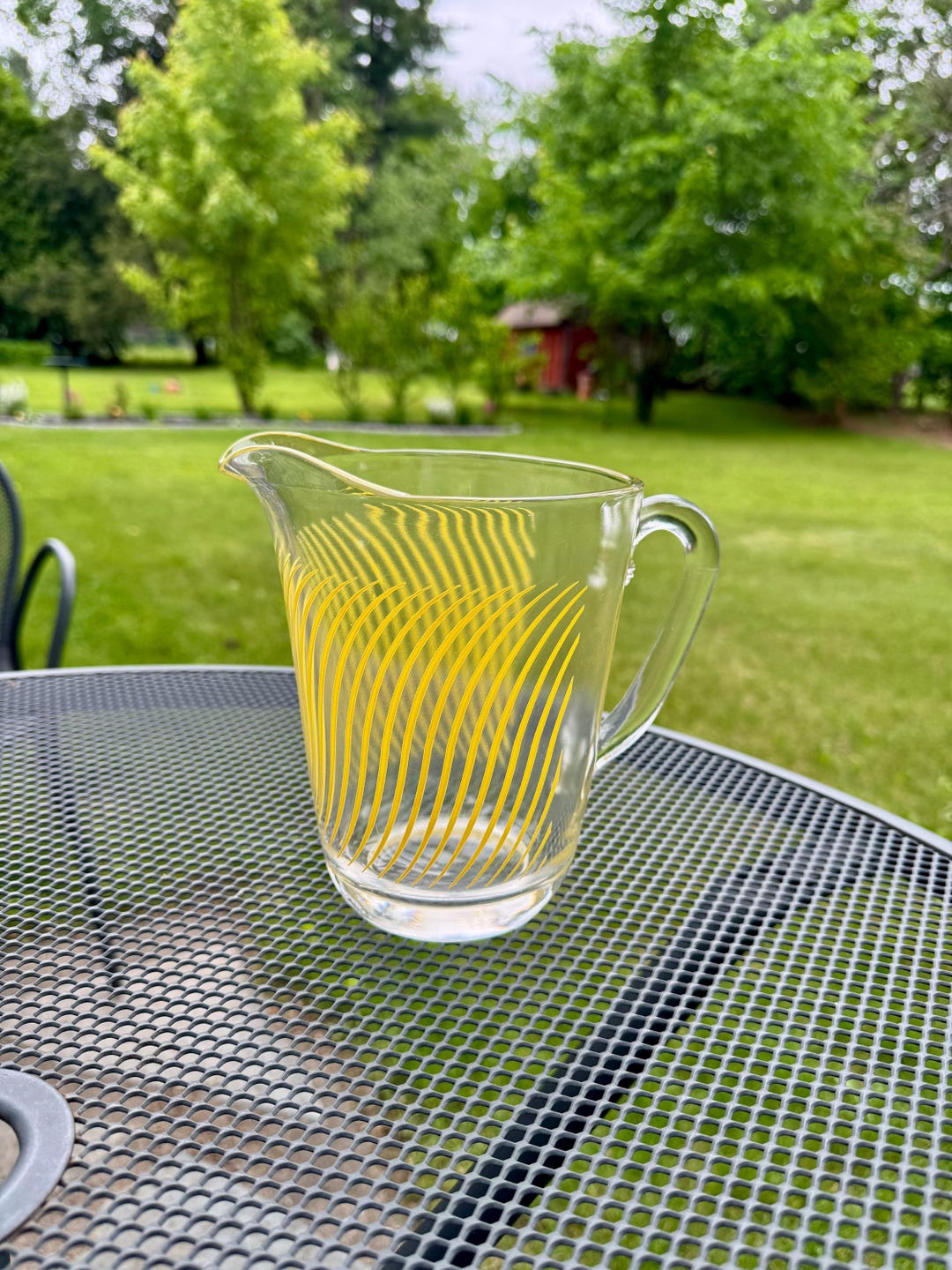 Vintage Hazel Atlas Yellow Swirl Pattern Glass Pitcher W/ Ice Lip ...