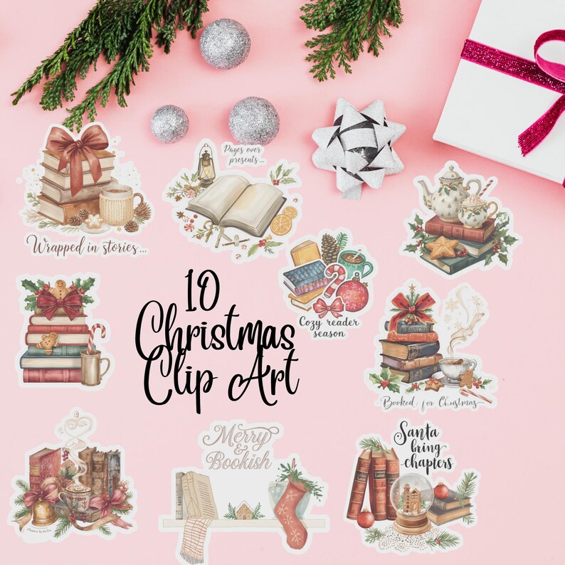 Bookish Christmas Clipart Set | Cozy Winter Reading (digital Download ...