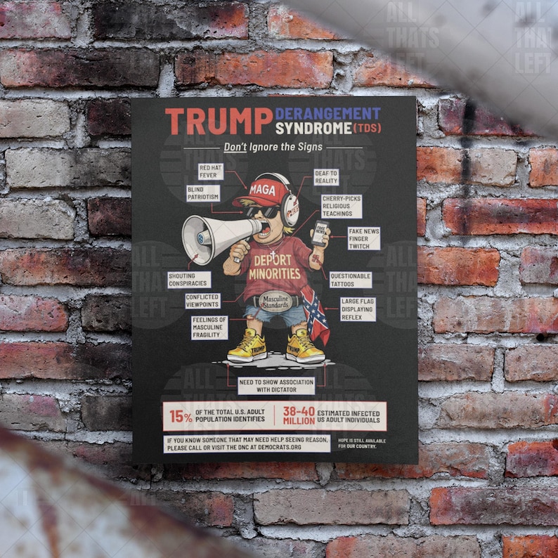 TDS Trump Derangement Syndrome Symptoms Print Poster Black | Caricature ...