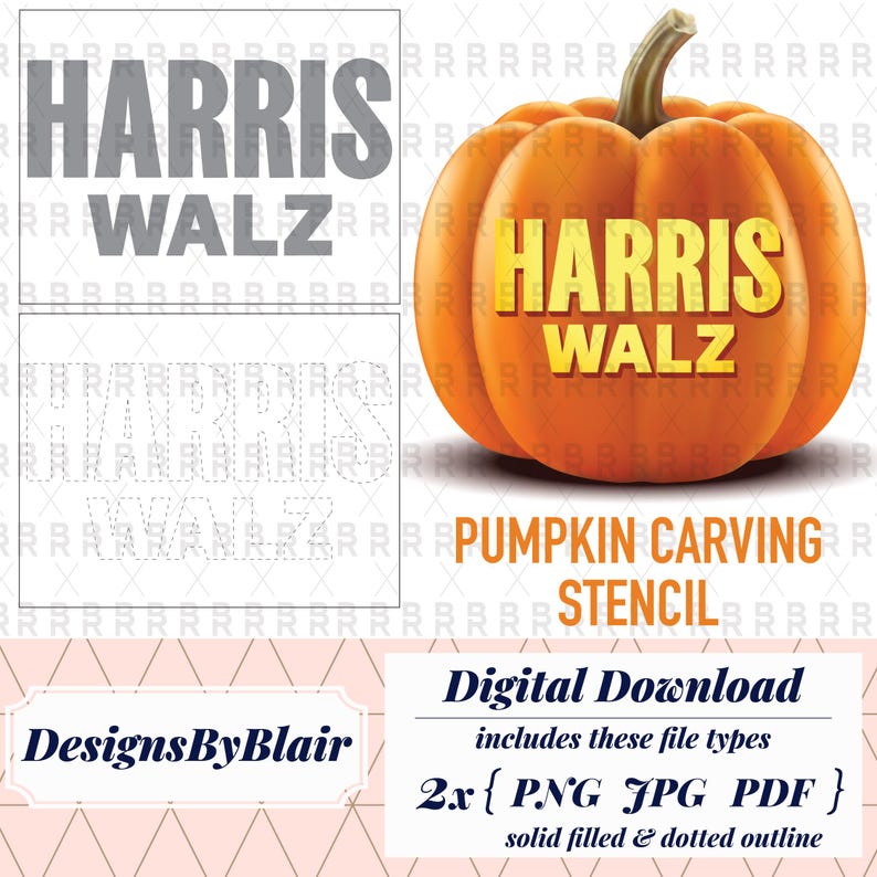 Harris Walz Logo Text Name 2024 Pumpkin Stencil, Digital Download ...