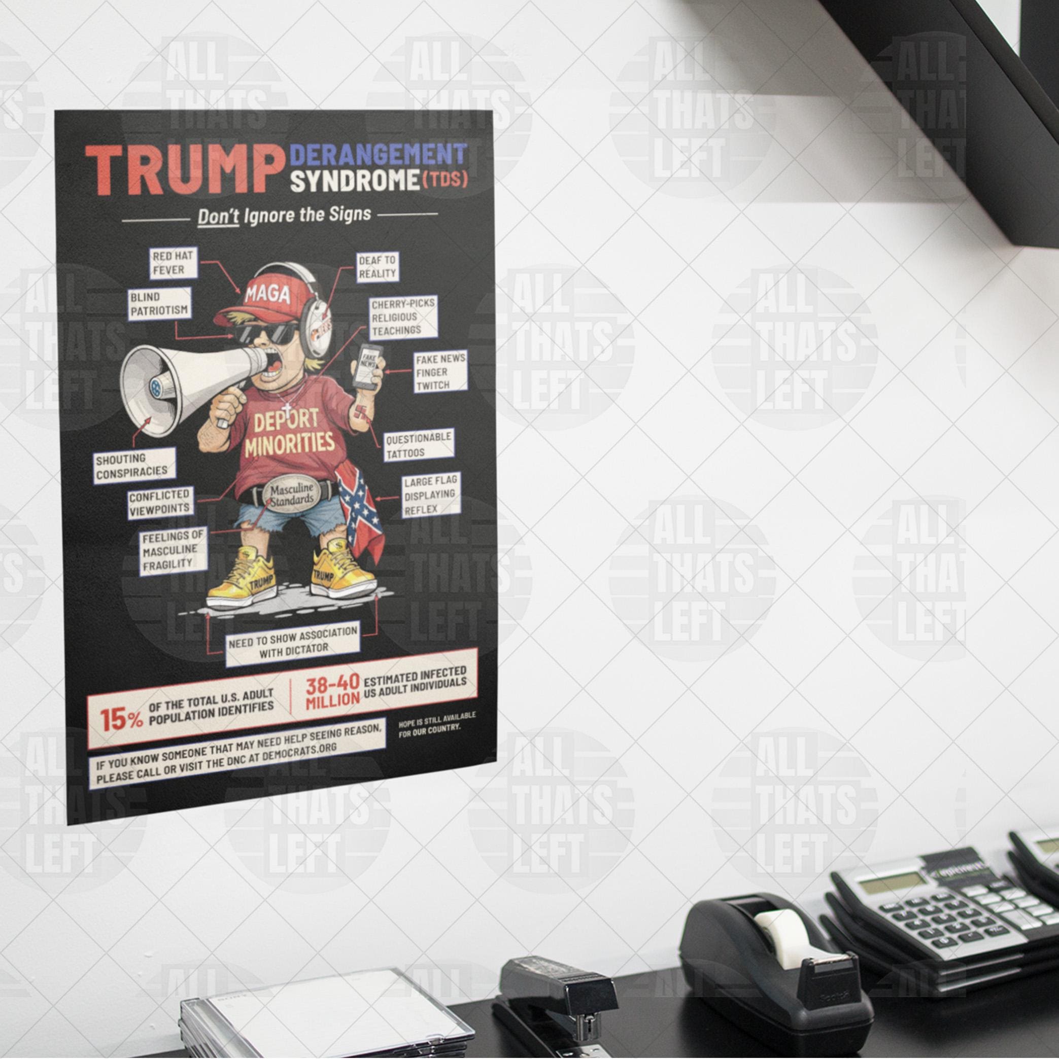 TDS Trump Derangement Syndrome Symptoms Print Poster Black | Caricature ...