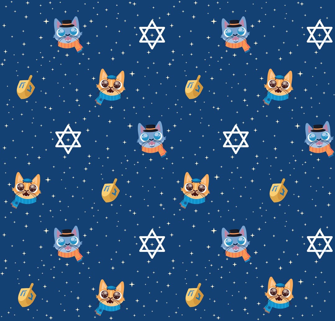 Cute Cats Watching/staring in Awe at Snow Hanukkah Funny Wrapping Paper ...