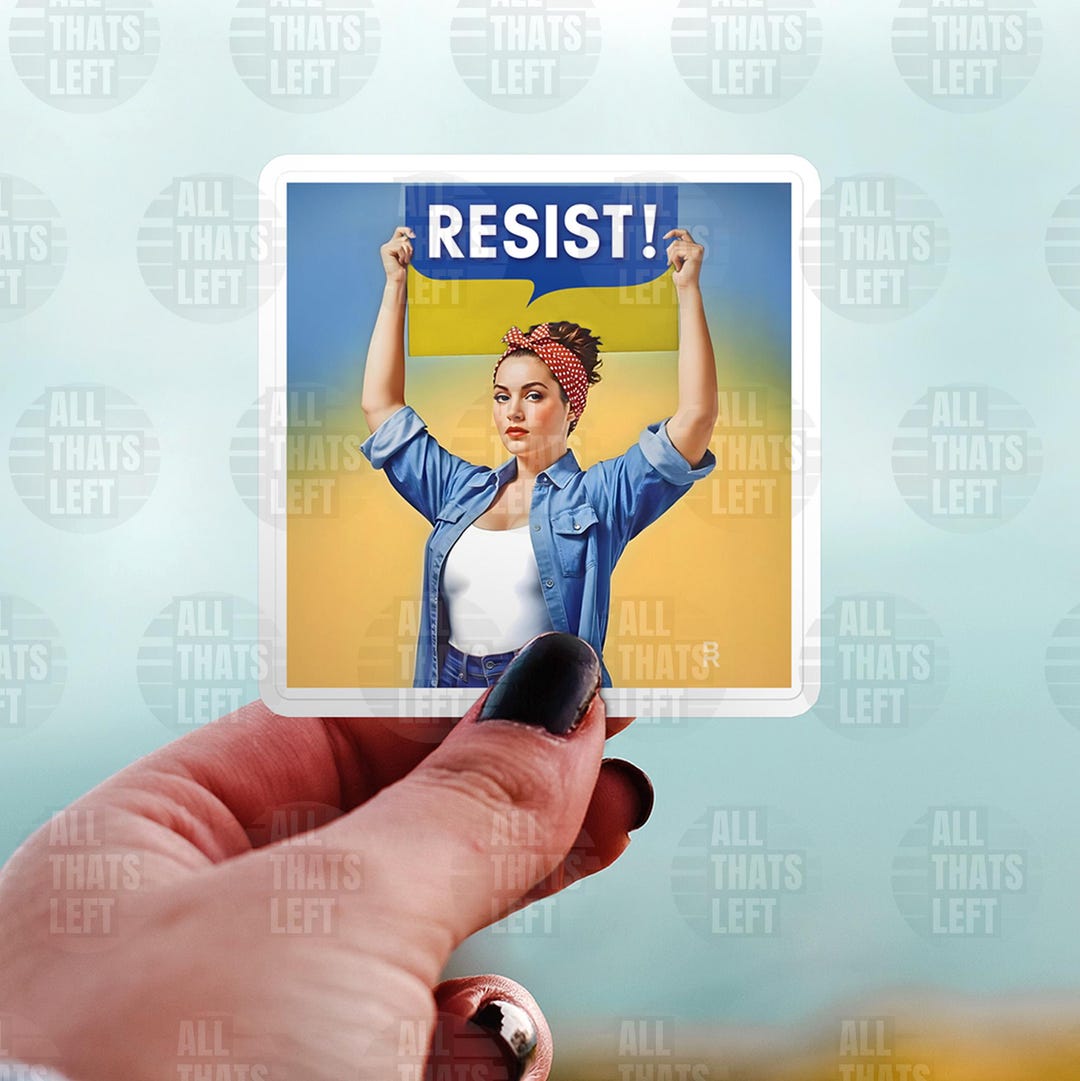 Modern Rosie the Riveter Resist Sign Stickers | Retro Feminist We Can ...