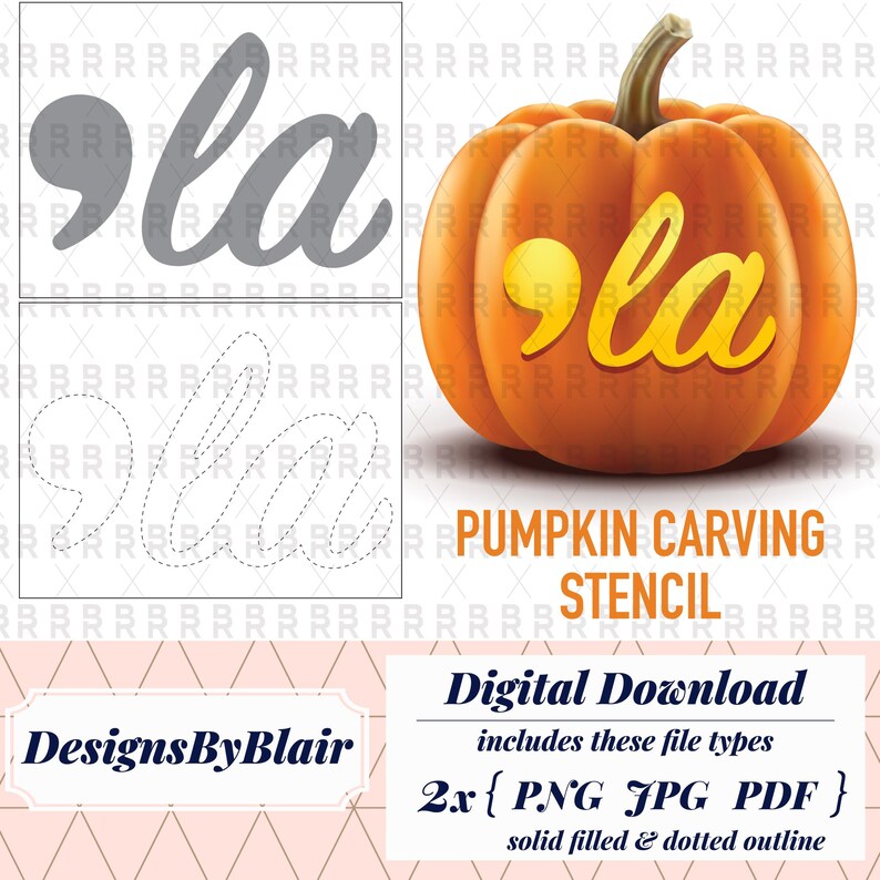 Comma La Text Name 2024 Pumpkin Stencil, Digital Download Halloween ...
