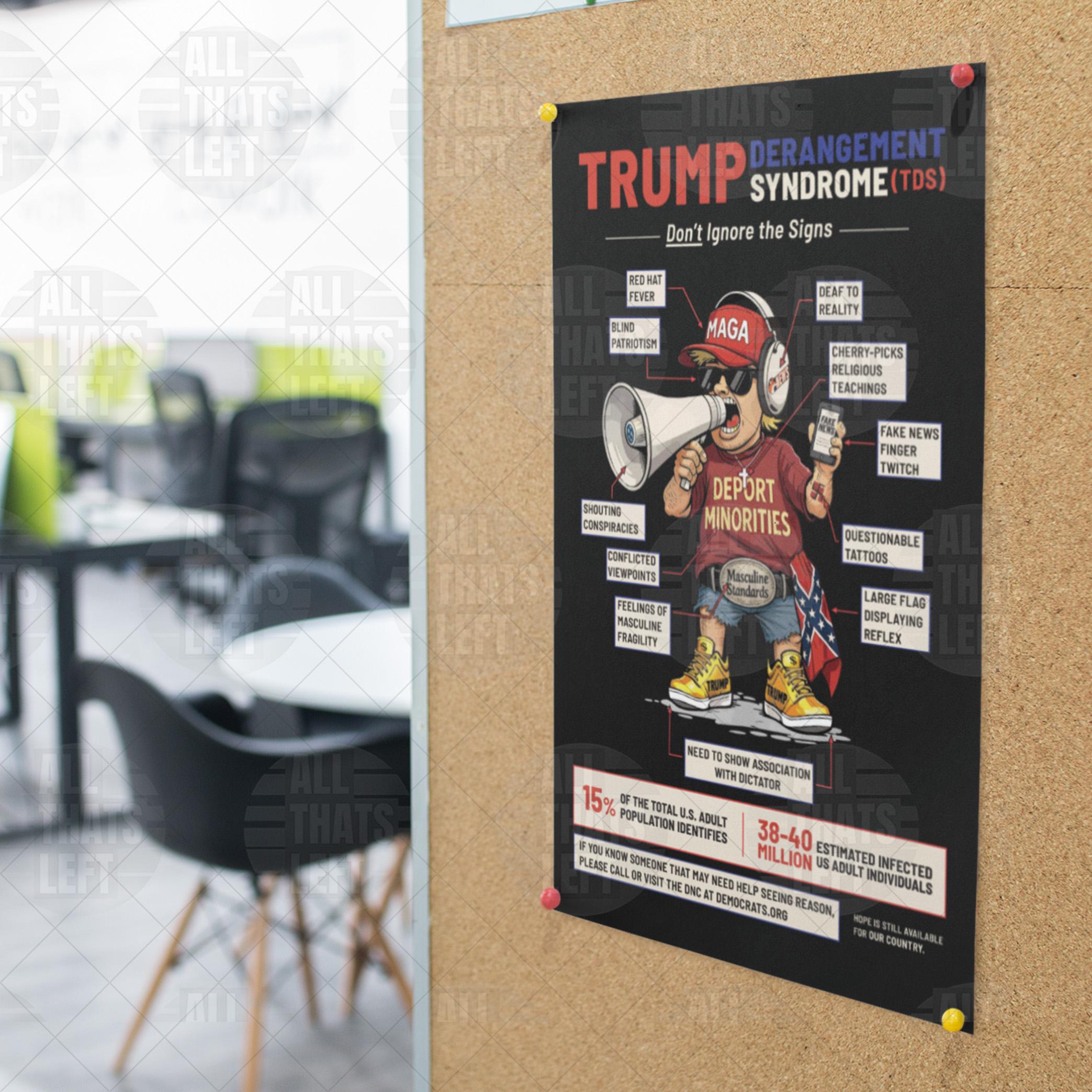 TDS Trump Derangement Syndrome Symptoms Print Poster Black | Caricature ...