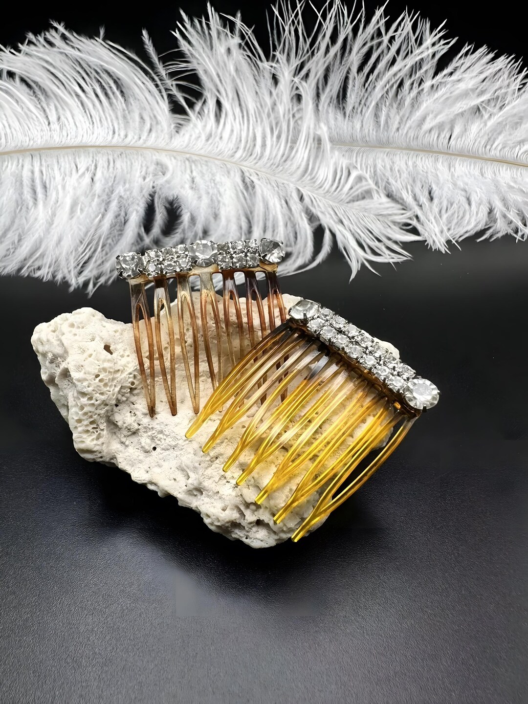 1960s Vintage Rhinestone Hair Combs, Made in France, Perfect Condition ...