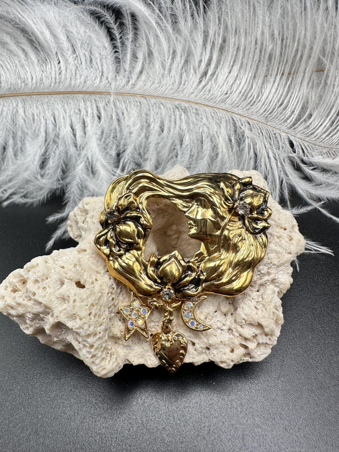 Vintage Kirks Folly Lady of the Lake Brooch – Moon & Star Charms - Etsy