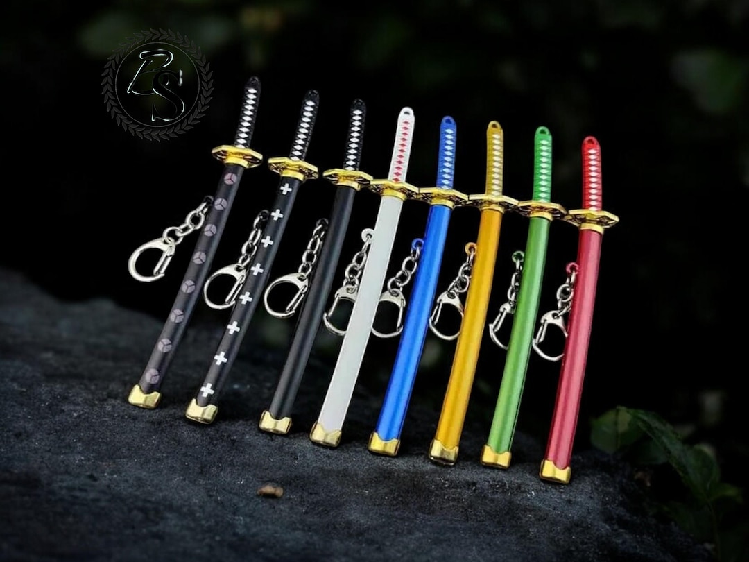 Mini Roronoa Zoro Samurai Sword Keychain Anime Scabbard Katana Key Ring ...