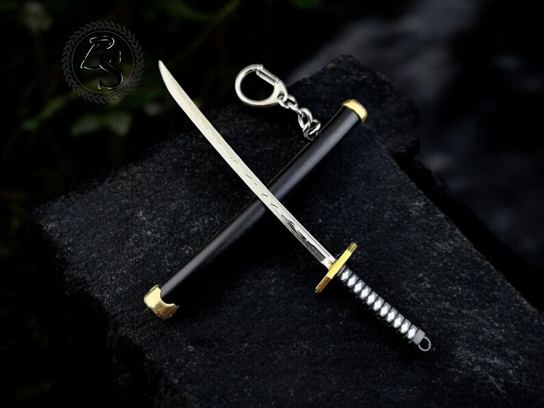 Mini Roronoa Zoro Samurai Sword Keychain Anime Scabbard Katana Key Ring ...