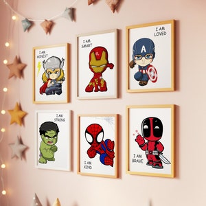 Avengers Superhero Kids Wall Art Set – Motivational Prints, Nursery ...