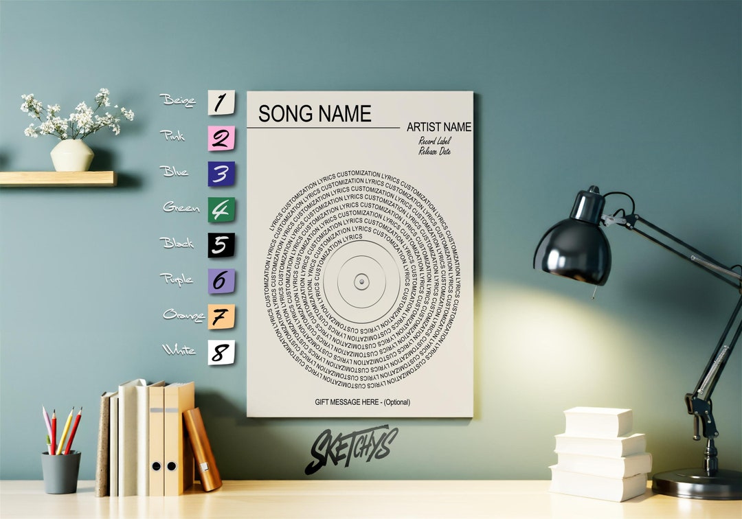 Song Lyrics Poster With Personalized Quote and Name, Custom Vinyl ...