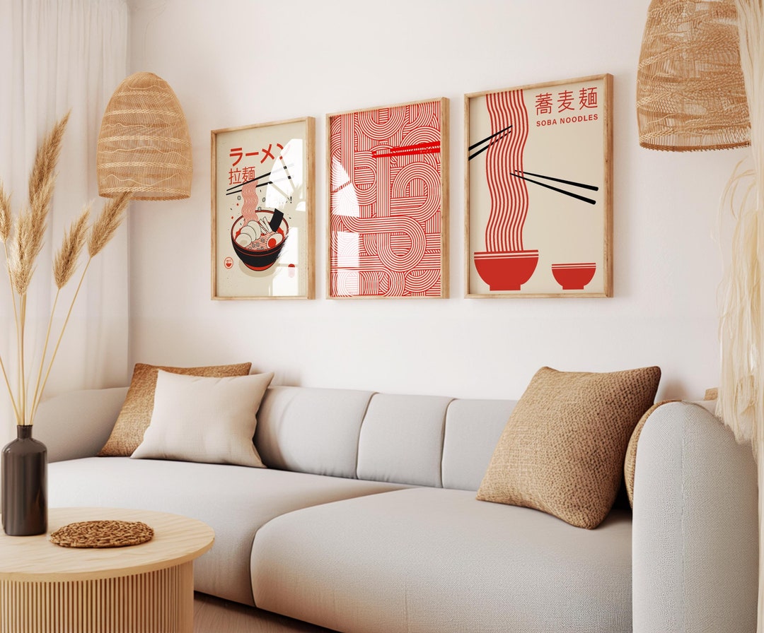 Japanese Print Set, Japanese Ramen and Soba Noodles Themed 3-piece ...