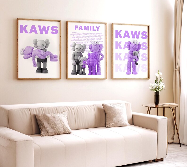 Kaws Print Set Mauve, Hypebeast Toys Posters, Kaw Posters, Minimalist ...