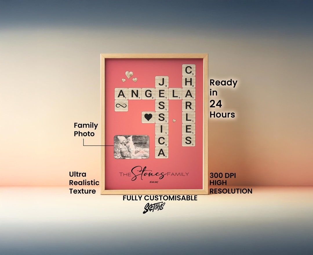 Personalized Family Name Scrabble Poster, Crossword Scrabble Digital ...
