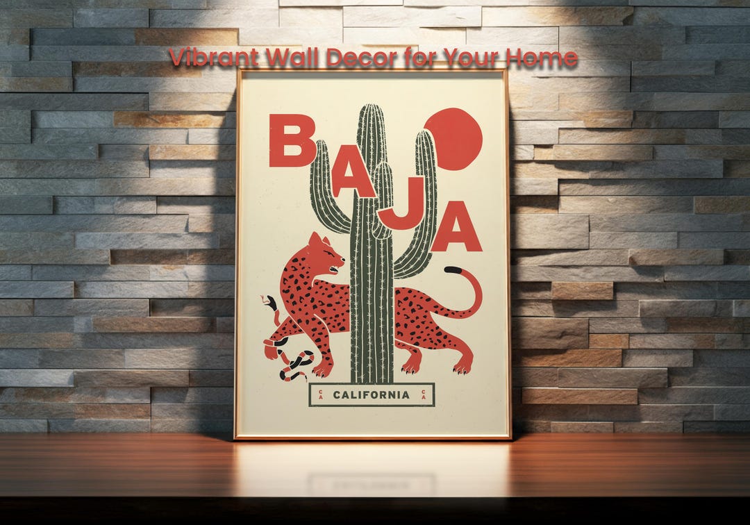 Baja California Poster: Mid-century Modern Wildcat Cactus Art (digital ...