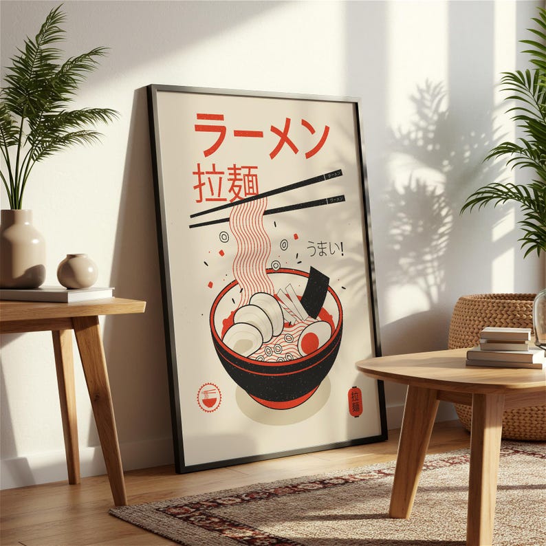 Japanese Ramen Poster, Retro Kitchen Wall Art, Noodle Bowl Print, Japan ...