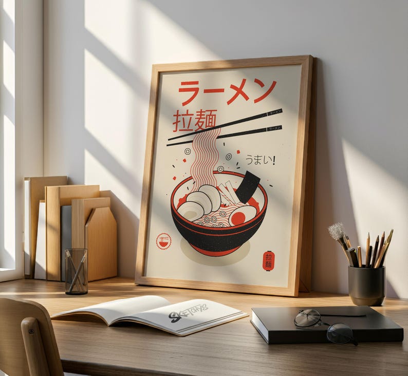 Japanese Ramen Poster, Retro Kitchen Wall Art, Noodle Bowl Print, Japan ...