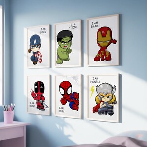 Avengers Superhero Kids Wall Art Set – Motivational Prints, Nursery ...