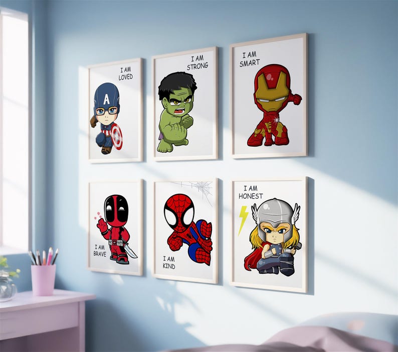 Avengers Superhero Kids Wall Art Set – Motivational Prints, Nursery ...