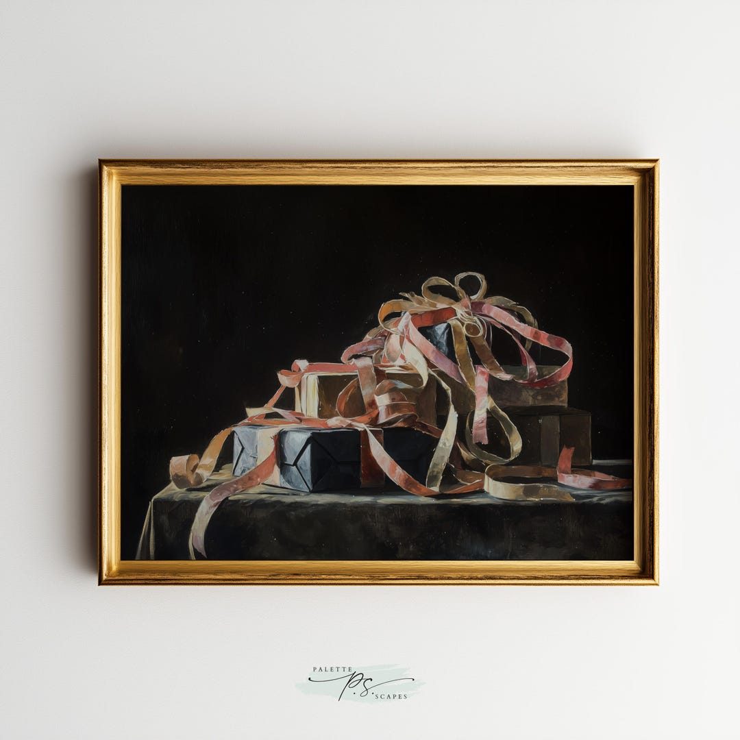 Vintage Christmas Gift Still Life: Holiday Wall Art, Festive Printable ...
