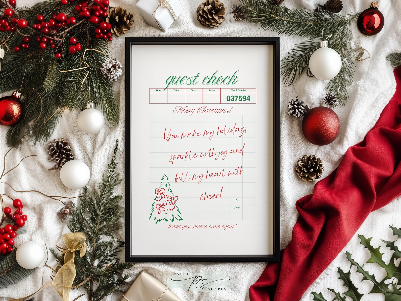 Guest Check Christmas Print: Diner Nostalgia Holiday Art (digital ...