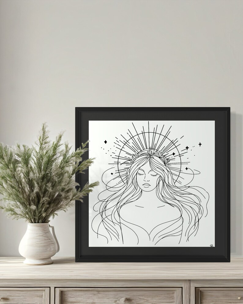 Fine Line Goddess Drawing Digital Print - Etsy