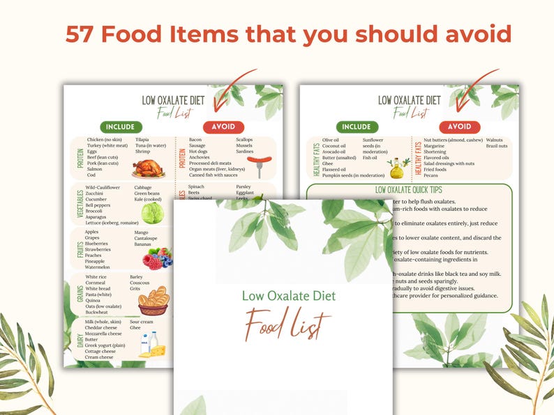 Low Oxalate Diet Food List Printable PDF Foods to Include & Avoid for ...
