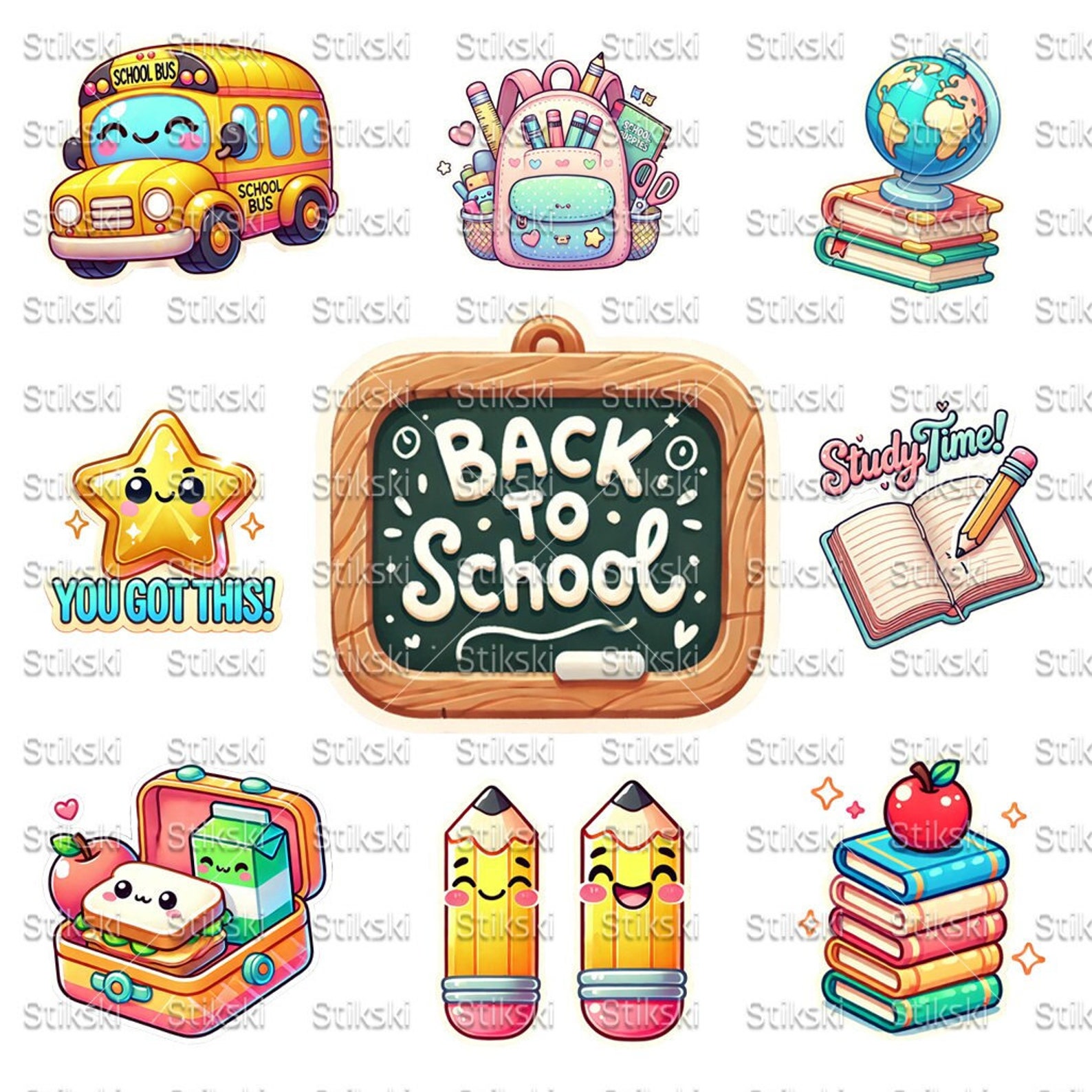 Back to School Sticker Set | 9 High-resolution Digital Stickers - Etsy