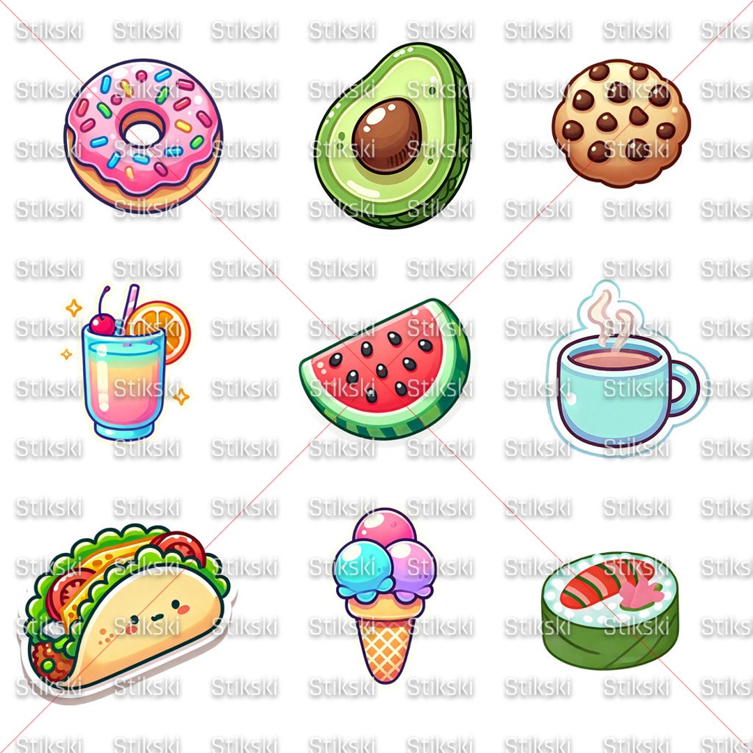Cute & Colorful Food and Beverage Sticker Set | 9 High-resolution ...