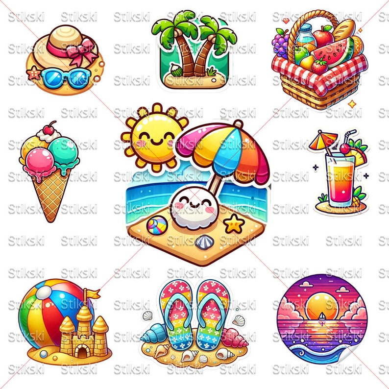 Summer Holiday Sticker Set | 9 High-resolution Digital Stickers - Etsy