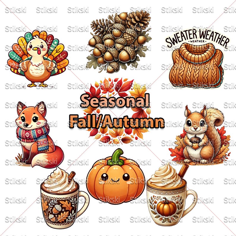 Seasonal Fall/autumn Sticker Set | 9 High-resolution Digital Stickers ...