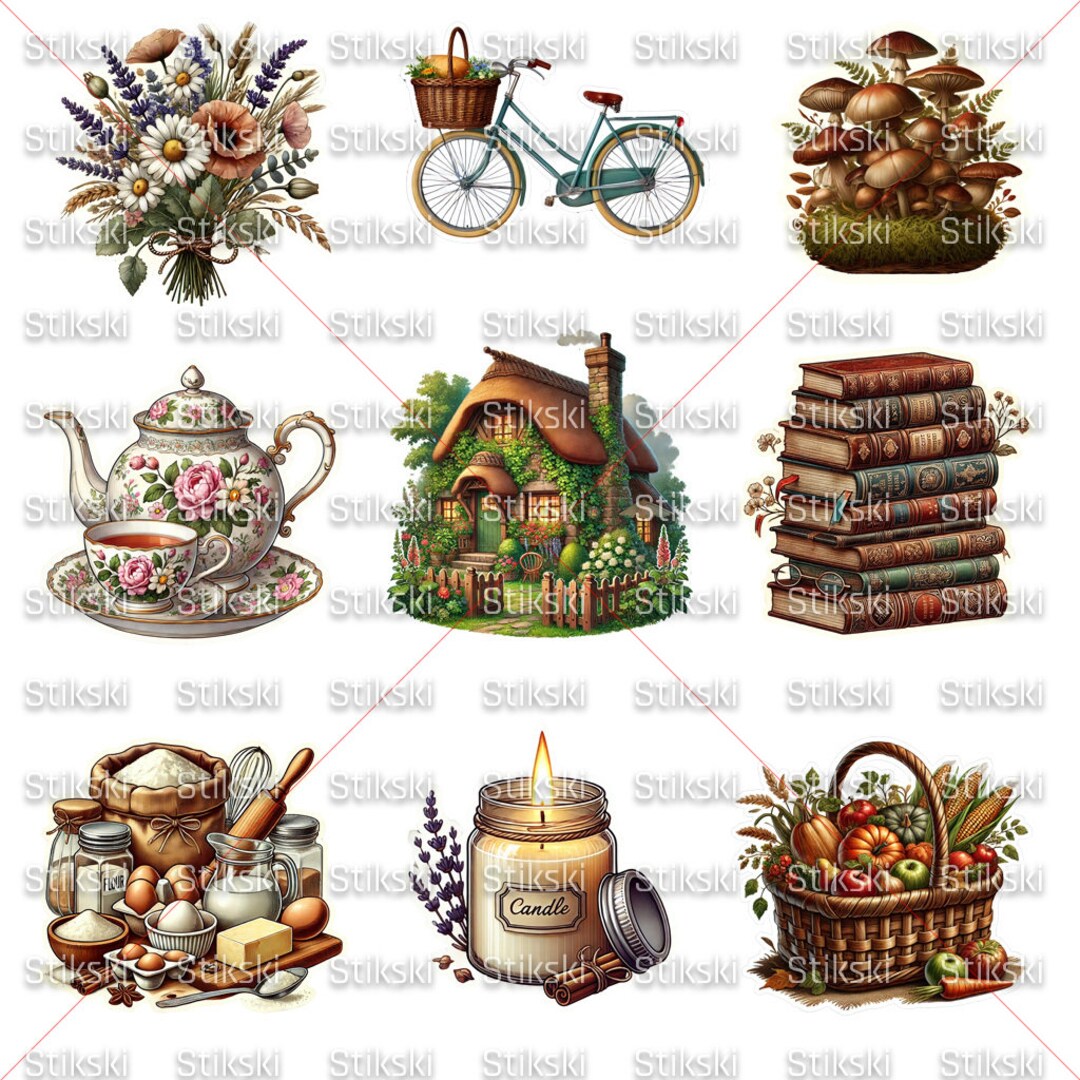 Cottagecore Sticker Set | 9 High-resolution Digital Stickers - Etsy
