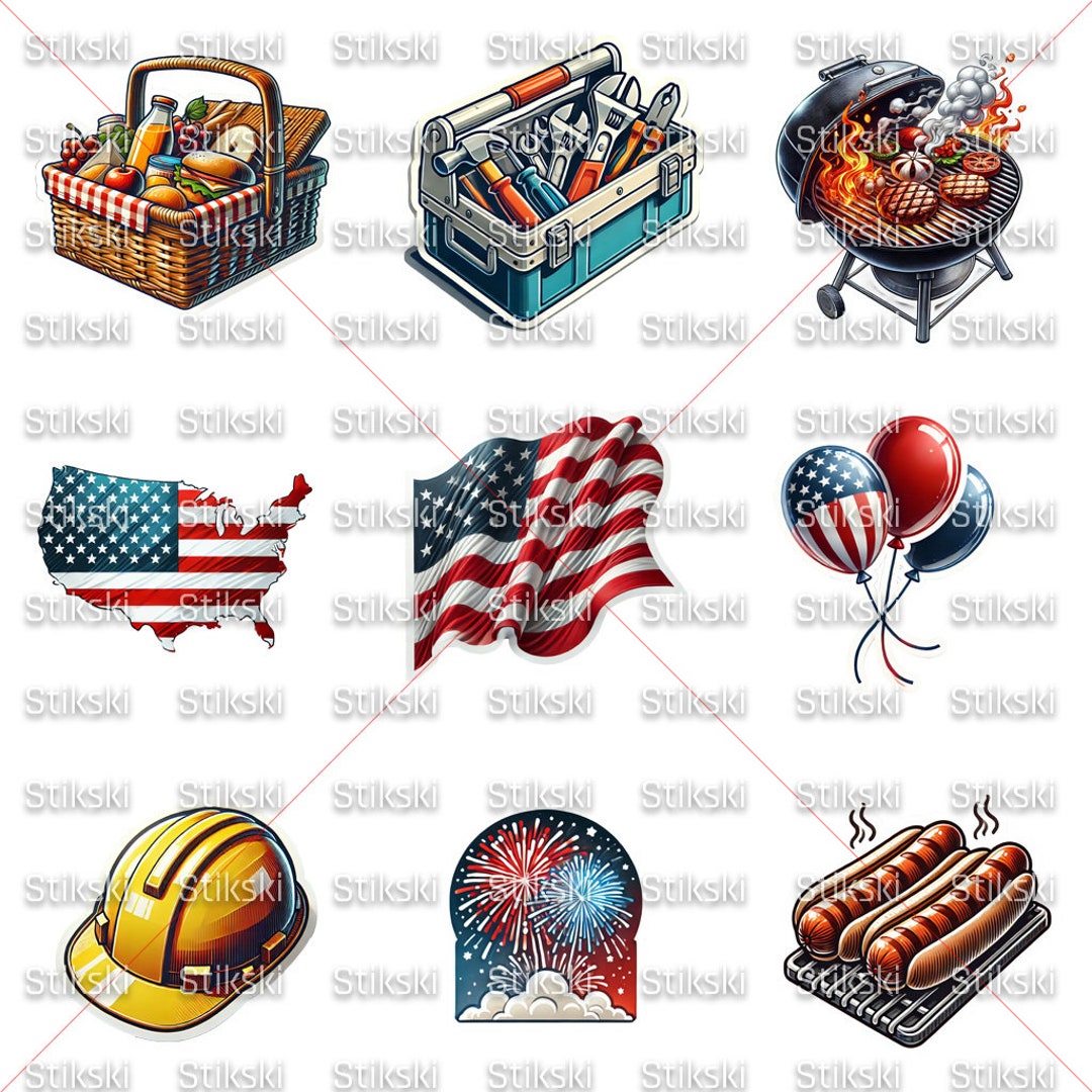 Labor Day Sticker Set | 9 High-resolution Digital - Etsy
