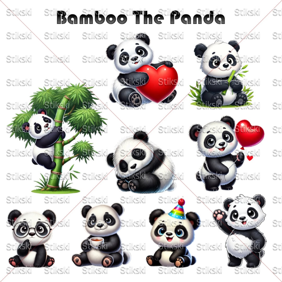 Bamboo - A Panda Sticker Set | 9 High-resolution Digital Stickers - Etsy