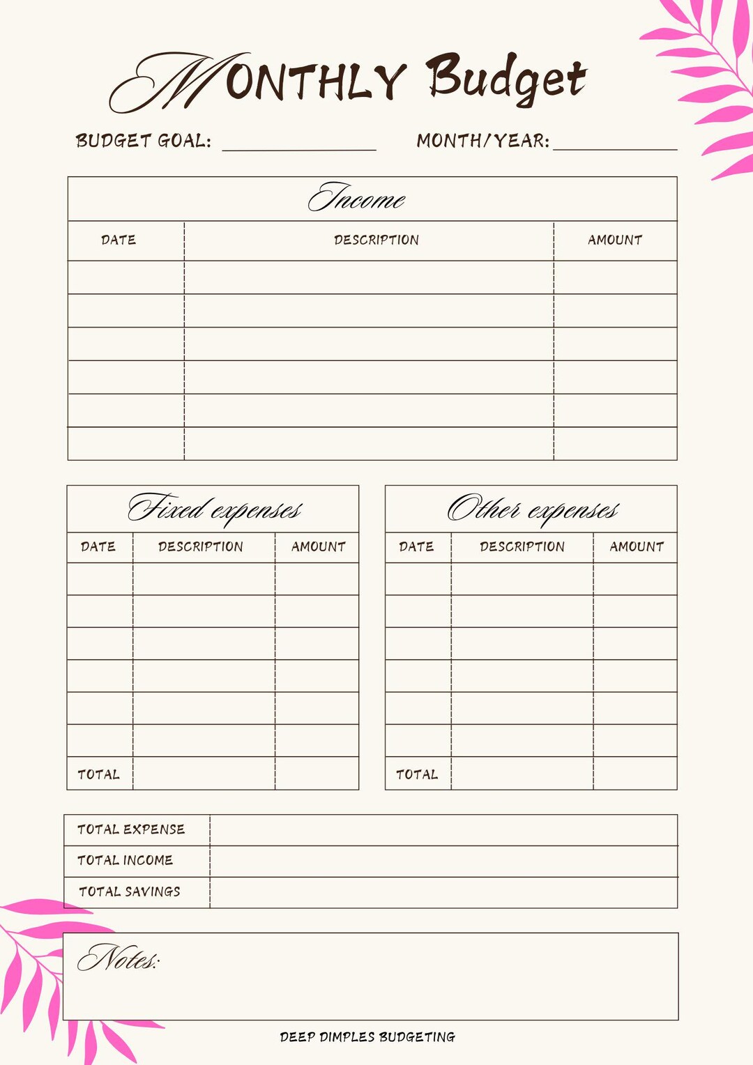 Floral Budget Planner Sheet - Etsy