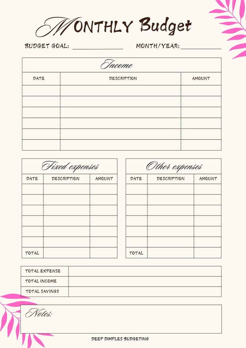 Floral Budget Planner Sheet - Etsy