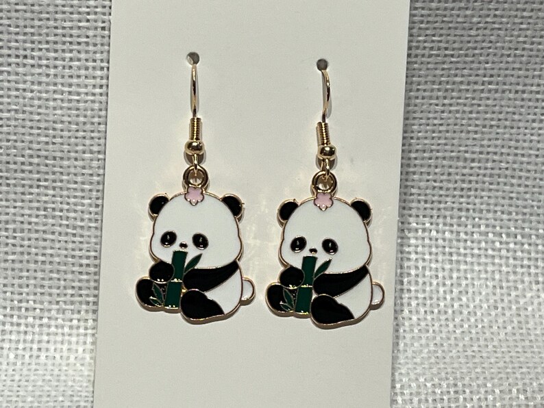 Kawaii Cartoon Cute Posed Panda Bear Gold Dangle Earrings - 1 Pair - Etsy