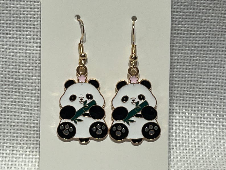 Kawaii Cartoon Cute Posed Panda Bear Gold Dangle Earrings - 1 Pair - Etsy