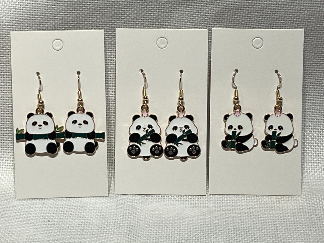 Kawaii Cartoon Cute Posed Panda Bear Gold Dangle Earrings - 1 Pair - Etsy