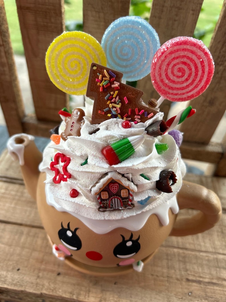 Gingerbread Faux Whip Teapot Tier Tray Decor Fake Bake Home Decor ...
