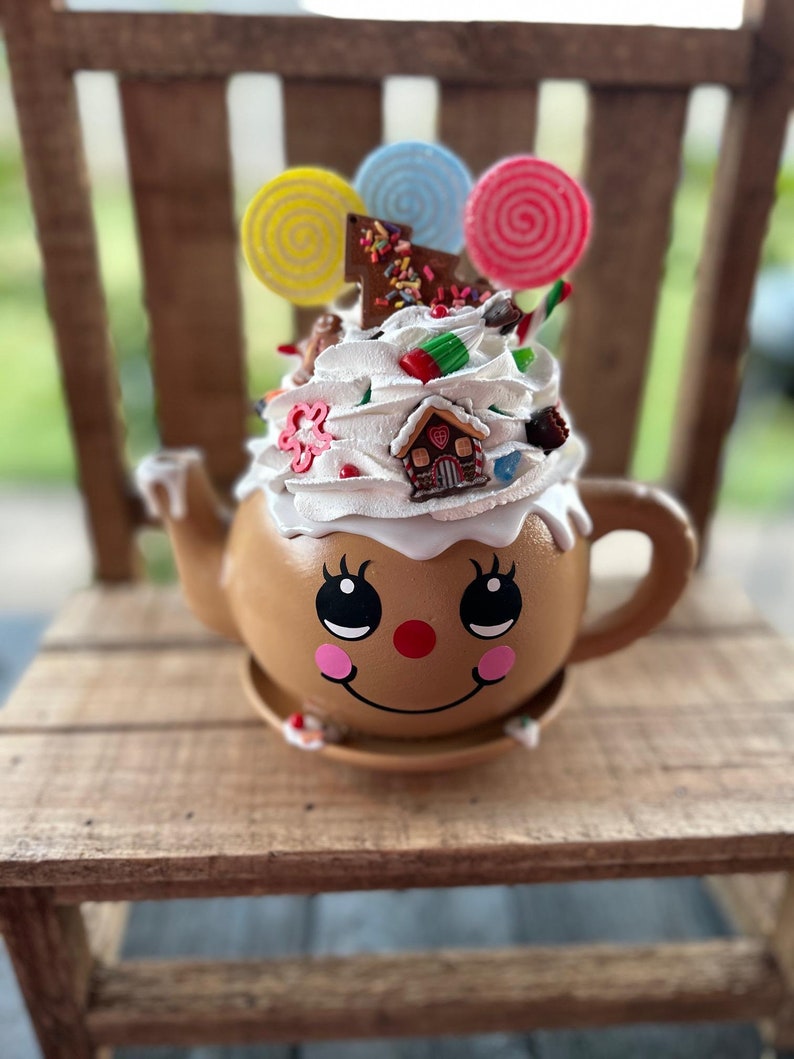 Gingerbread Faux Whip Teapot Tier Tray Decor Fake Bake Home Decor ...